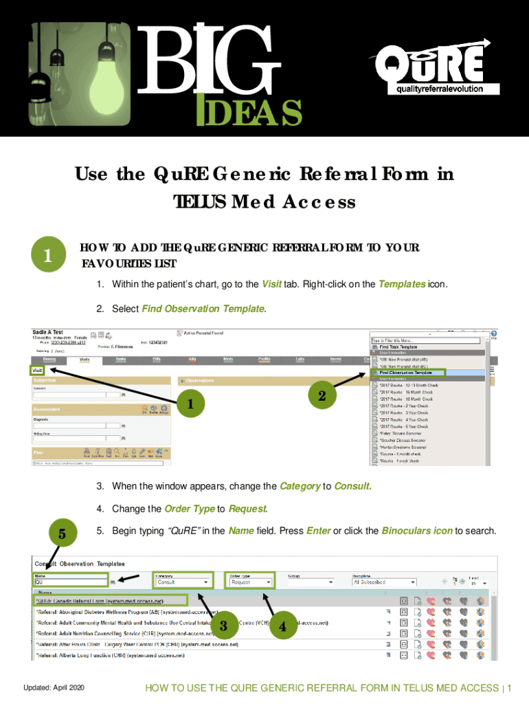 Fillable Online Use the QuRE Generic Referral Form in TELUS Med Access ...