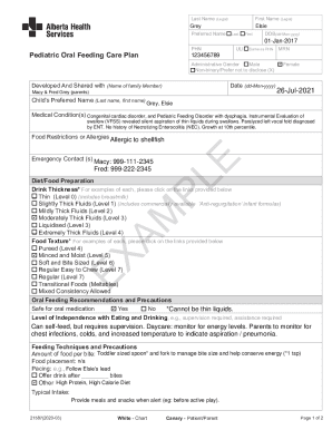 Fillable Online Oral Feeding Care Plan - example.pdf - peas.ahs.ca Fax ...