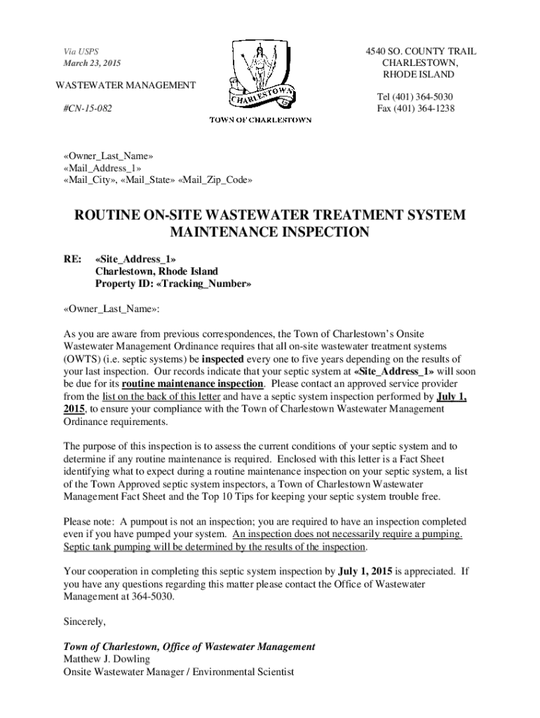 Fillable Online Inspection Notice Conventional OWTS Fax Email Print ...