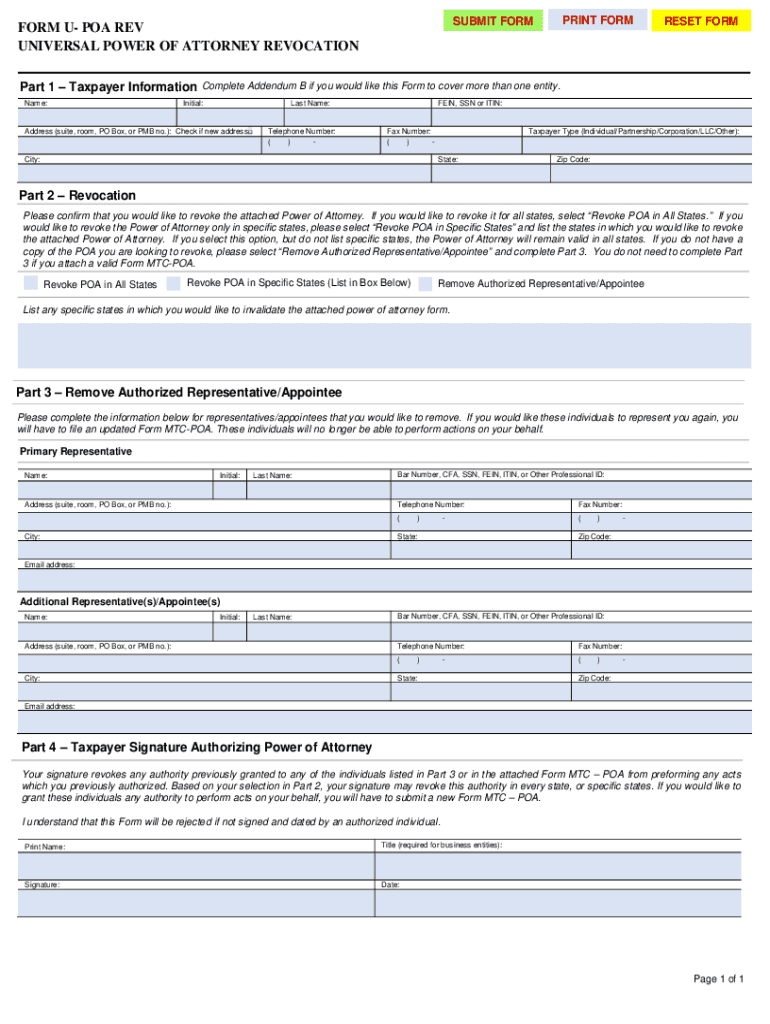 Fillable Online FORM U- POA REV UNIVERSAL POWER OF ATTORNEY ... Fax Email Print - pdfFiller