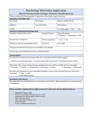 Fillable Online Psychology Externship Application; NFSGVHS - Veterans ...