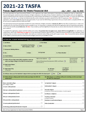 Fillable Online Texas Application for State Financial Aid (TASFA) 2023 ...