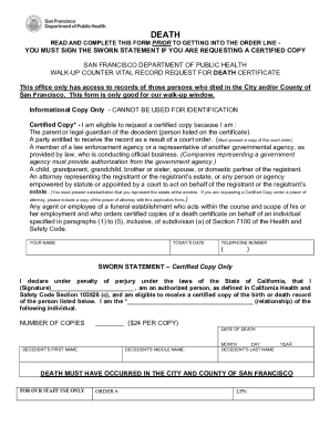 Fillable Online Statement of Death By Funeral DirectorDeath ...