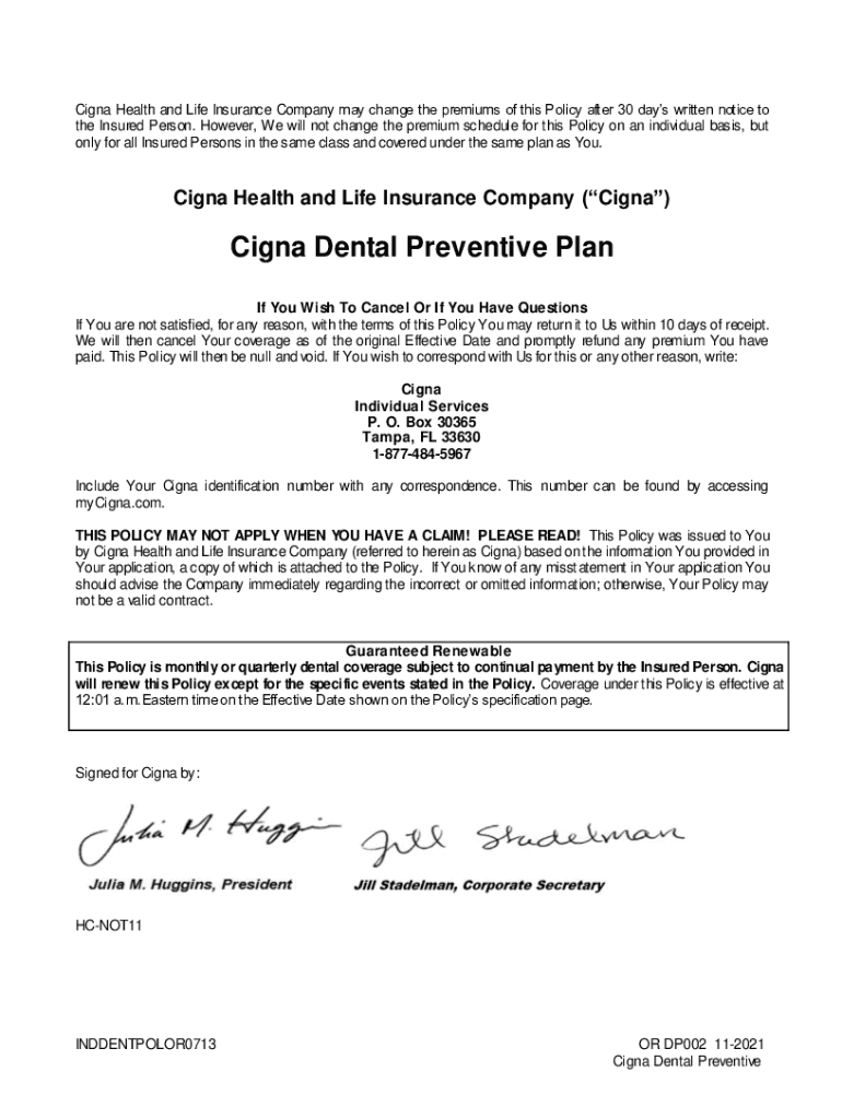 Fillable Online or-cigna-dental-preventive-policy.pdf Fax Email Print - pdfFiller