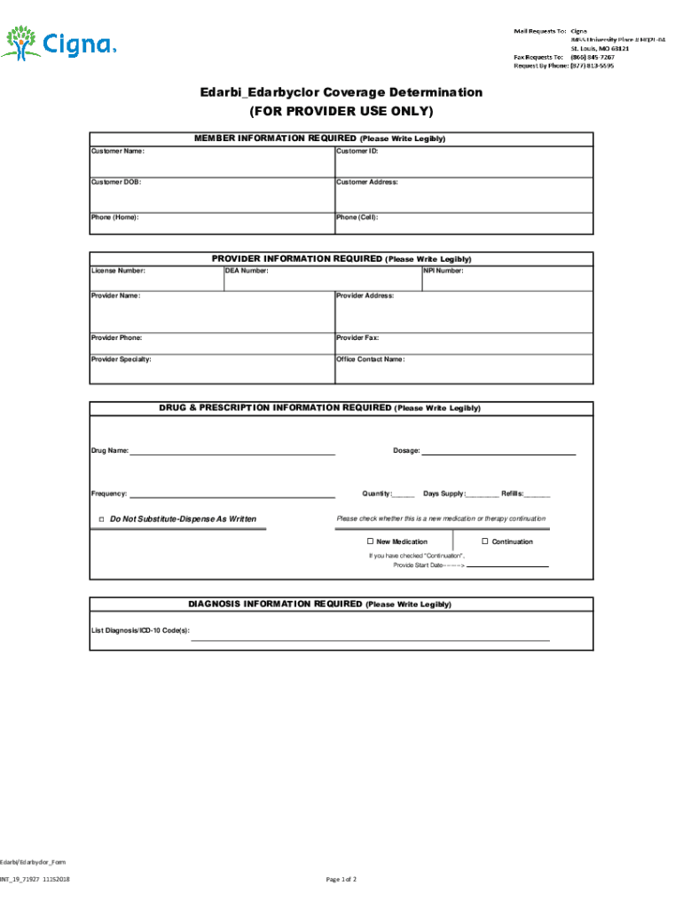 Fillable Online EdarbiEdarbyclor Coverage Determination (FOR ... - Cigna Fax Email Print - pdfFiller