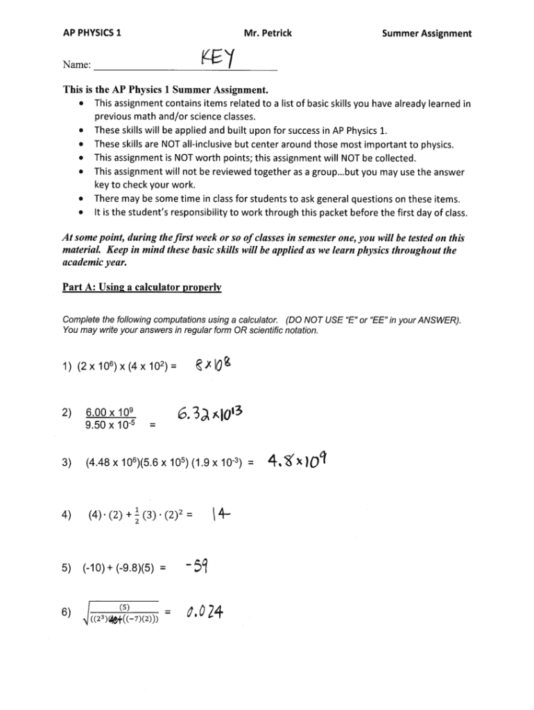 Fillable Online 2022 KEY to AP Physics 1 Summer Assignment 2022.pdf Fax ...