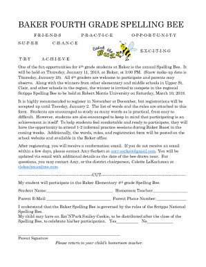 Fillable Online BAKER FOURTH GRADE SPELLING BEE Fax Email Print - pdfFiller