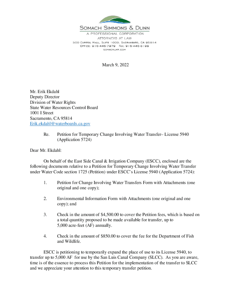 Fillable Online Re. Petition for Temporary Change Involving Water ...