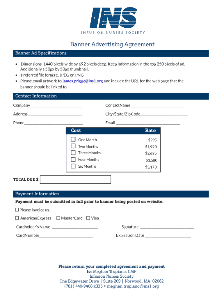 Fillable Online Banner Advertising Agreement - Infusion Nurses Society ...