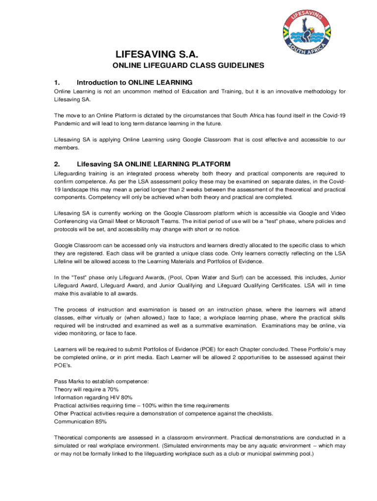 Fillable Online lifesaving co lifesaving sa - online lifeguard class ...