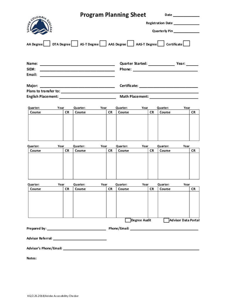 Fillable Online internal lowercolumbia Program Planning Sheet Date Registration Date Certificate ...