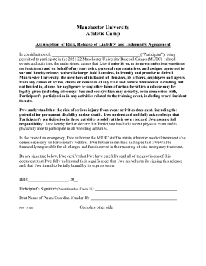 Fillable Online Assumption of Risk, Release of Liability and Indemnity ...
