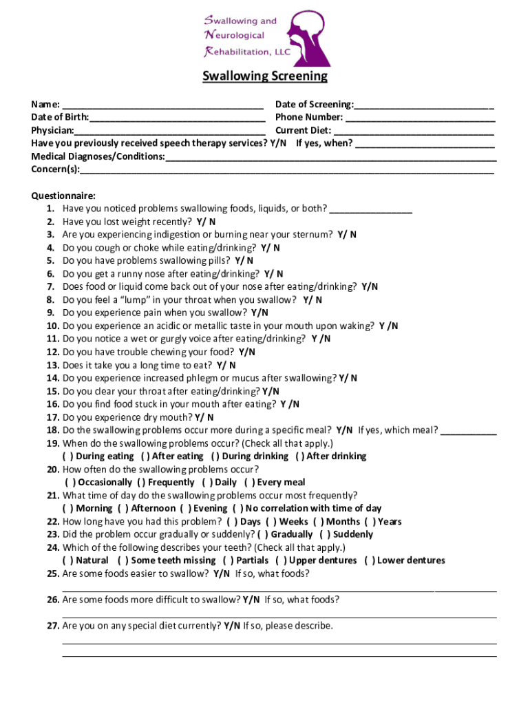 Fillable Online Back to Basics: Swallow Screening: How, when, and who ...