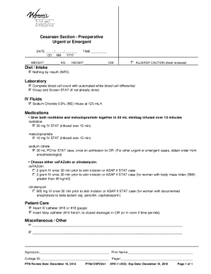 Fillable Online policyandorders cw bc C-Section (Cesarean Section ...