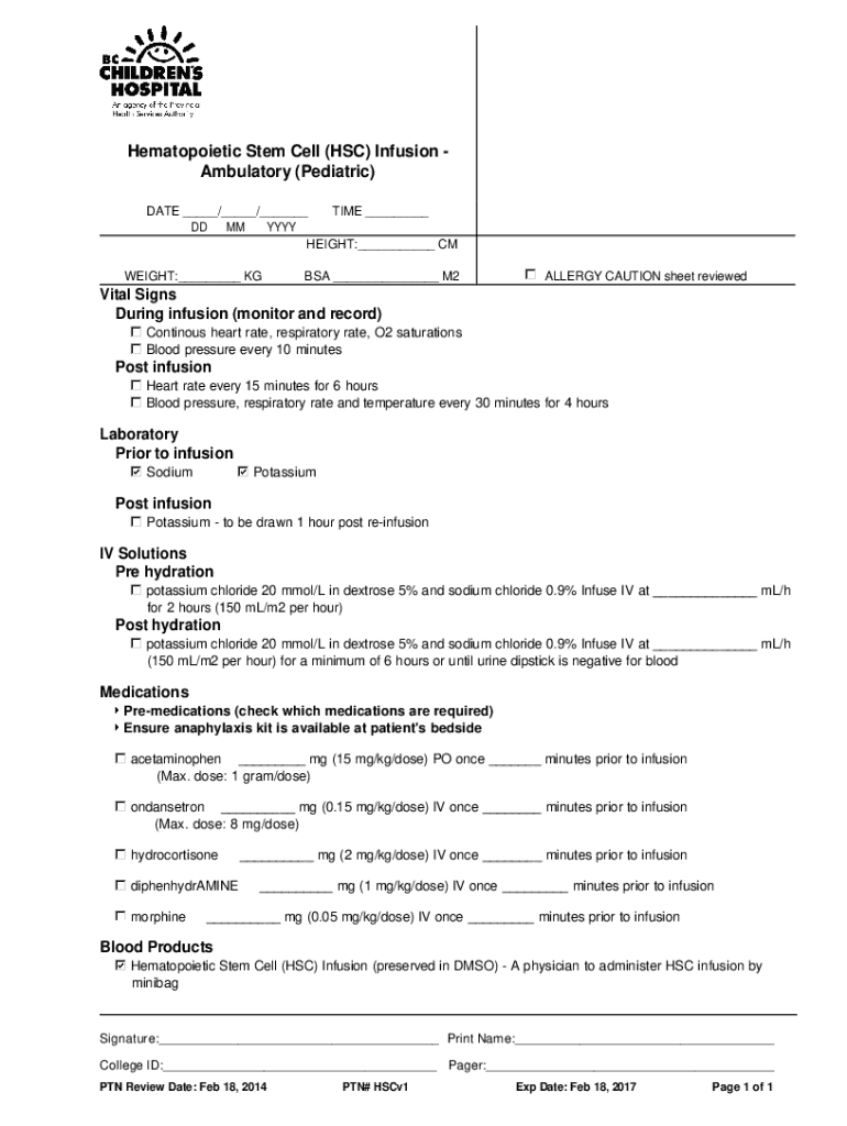 Fillable Online policyandorders cw bc Hematopoietic cell infusion ...