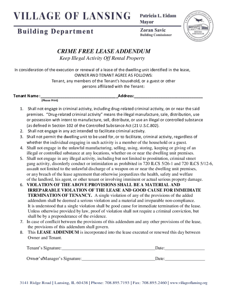 Fillable Online Free Crime and Drug FreeLease Addendum Template - PDF ...