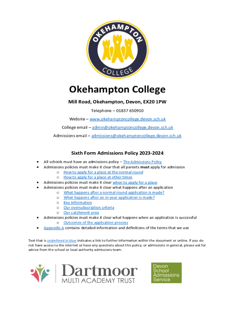 Fillable Online Sixth Form Admissions Policy 2023-2024 Fax Email Print - pdfFiller