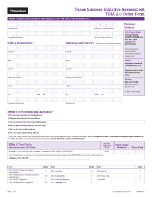 Fillable Online Texas Success Initiative Assessment TSIA 2.0 Order Form ...