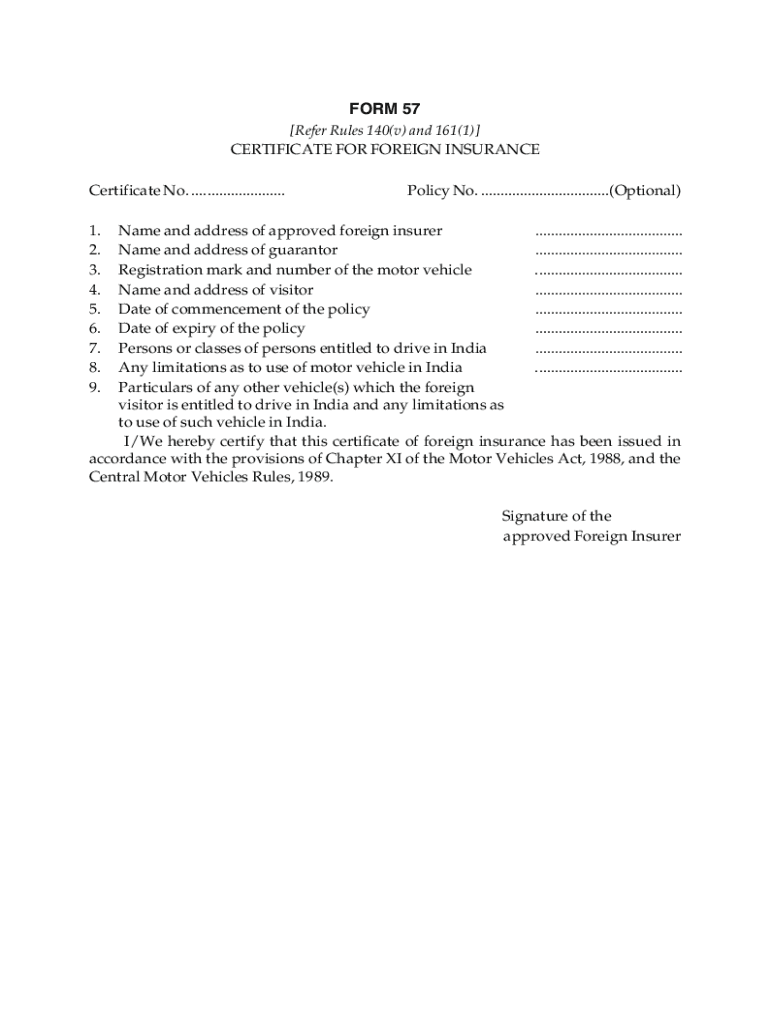 Fillable Online parivahan.gov.inDownloadFormcmvrFORM 57 Refer Rules 140 ...