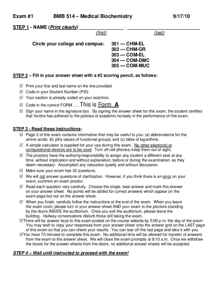 Fillable Online bmb natsci msu docest.comexam-1bmb-514-medical-biochemistry9/17/10Exam #1BMB 514 ...