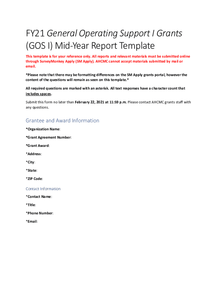 Fillable Online (GOS I) Mid-Year Report Template - creativemoco.com Fax ...