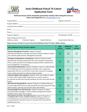 Fillable Online Early Childhood Virtual TA Cohort Application Form - NH ...