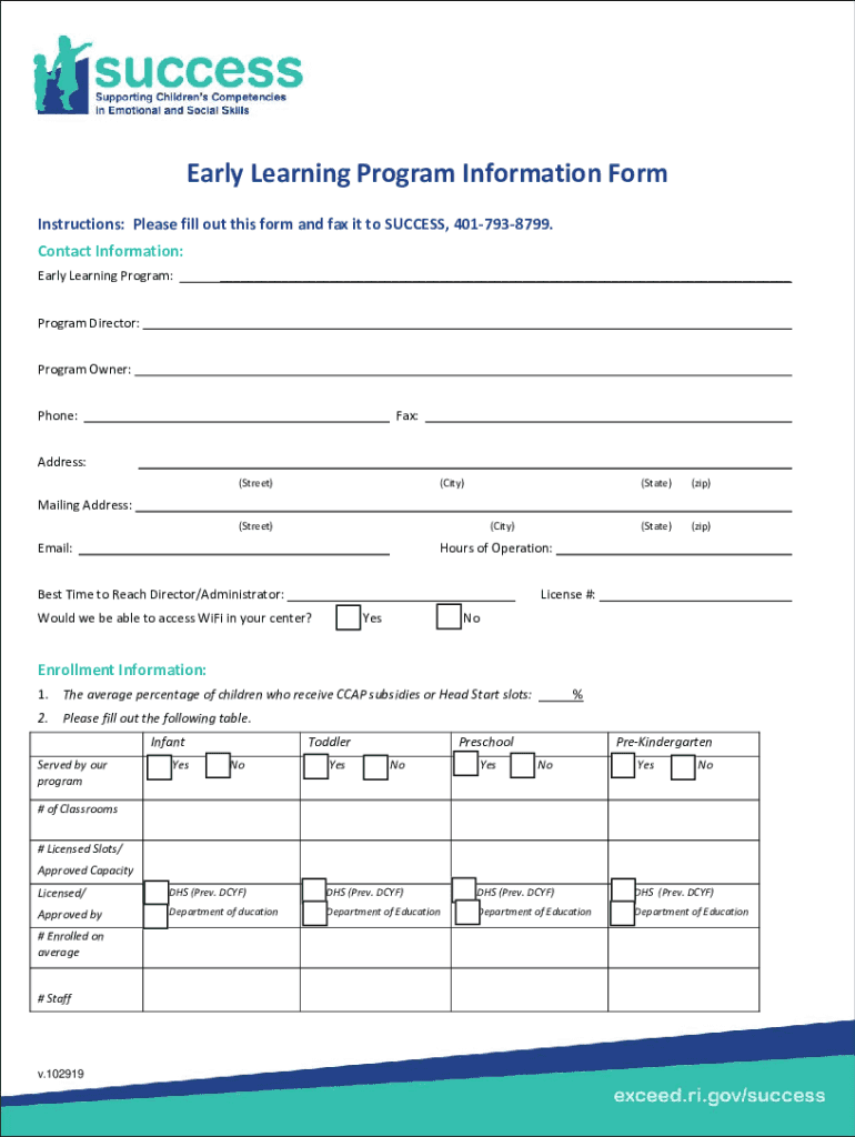 Fillable Online exceed ri Program Information Form. Program Information ...
