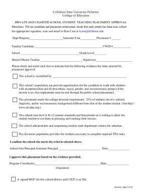 Fillable Online ed fullerton Private School Placement Approval Form Fax Email Print - pdfFiller