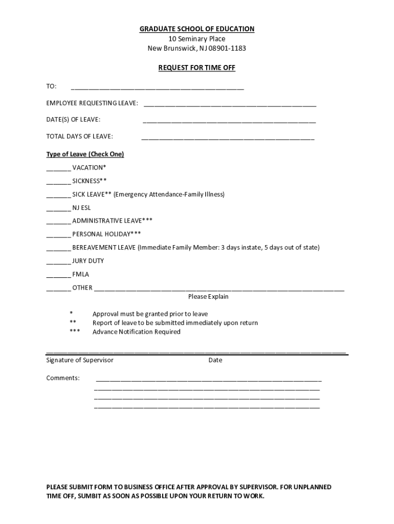 Fillable Online gse rutgers Absence Report Template.docx Fax Email ...