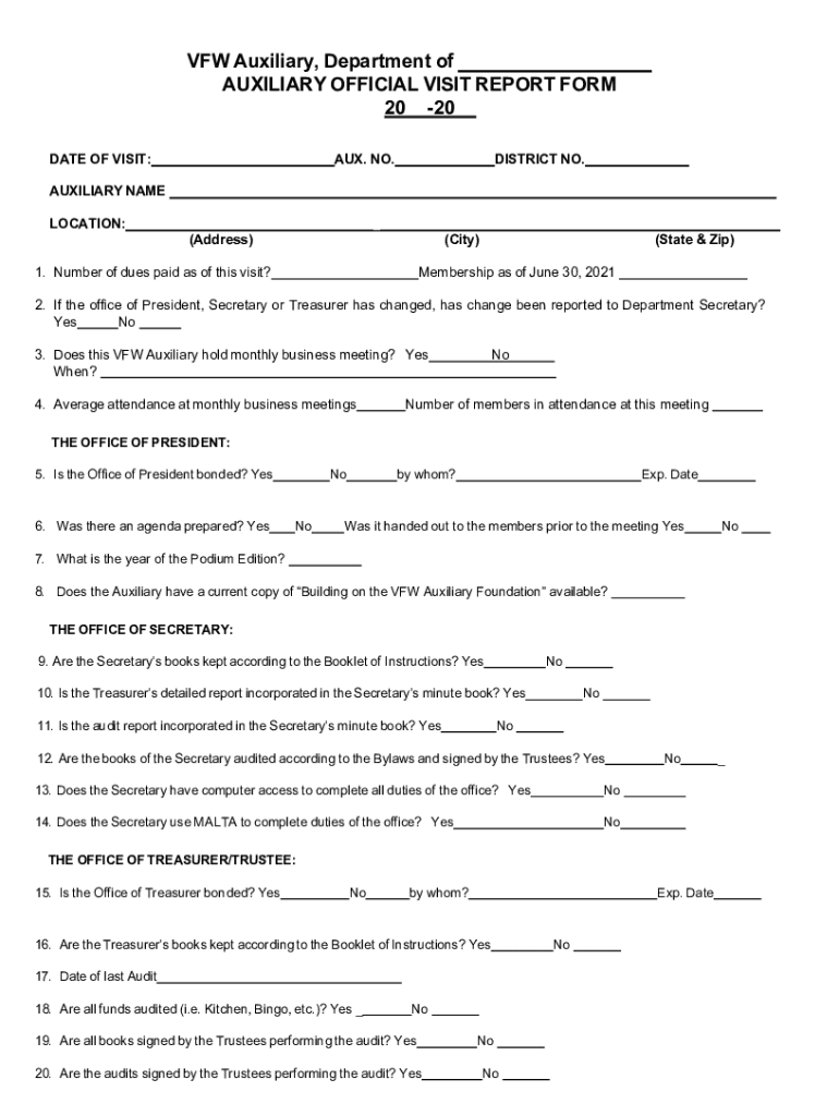 Fillable Online vfwauxiliary.orgOfficial-Visit-Report-FormVFW AUXILIARY ...