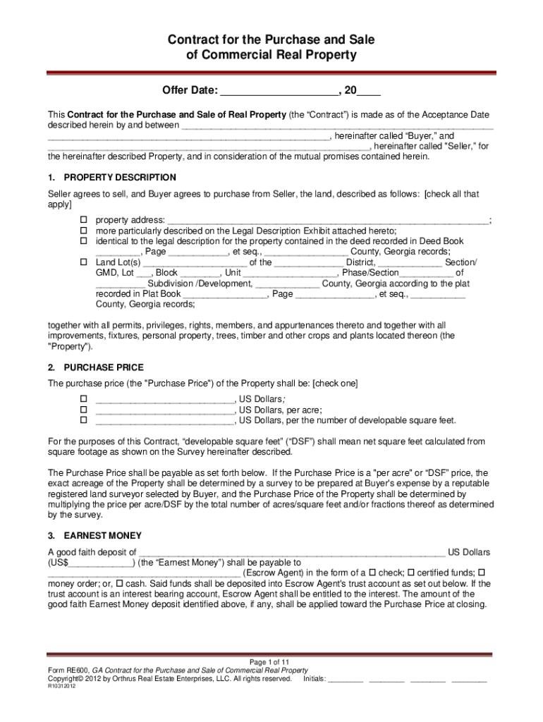 Fillable Online Commercial Real Estate Purchase Agreement ...