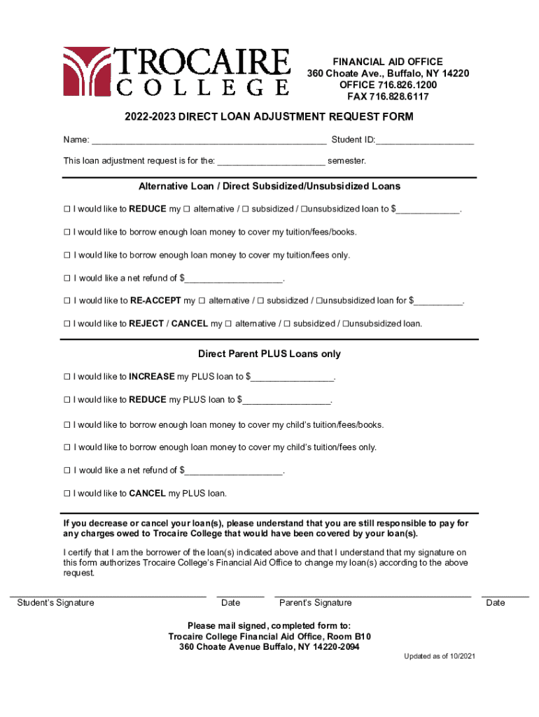 Fillable Online 2022-2023 DIRECT LOAN ADJUSTMENT REQUEST FORM Fax Email ...