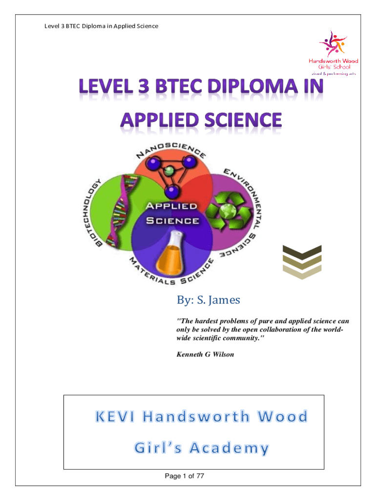 Fillable Online Applied Science BTEC Level 3 - Collyer'sApplied Science ...