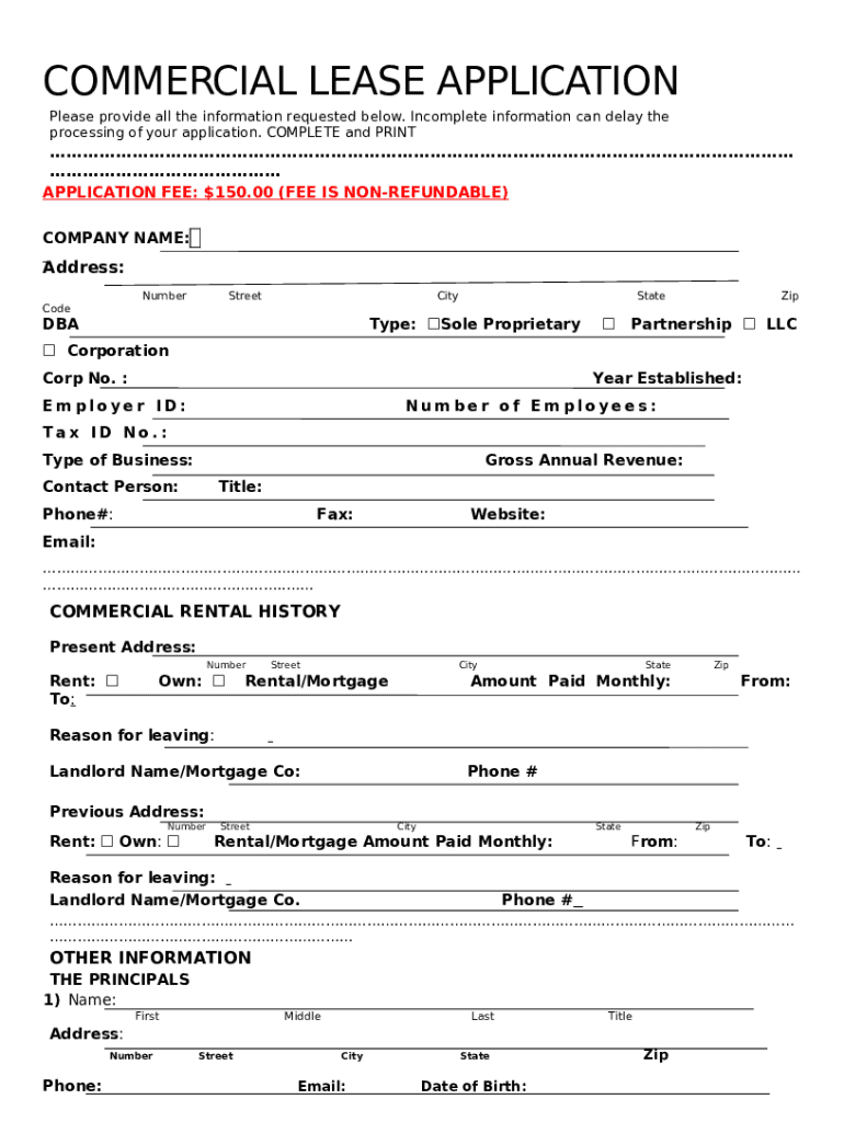 Free Commercial Lease Application - Word PDF esFree Commercial Lease ...