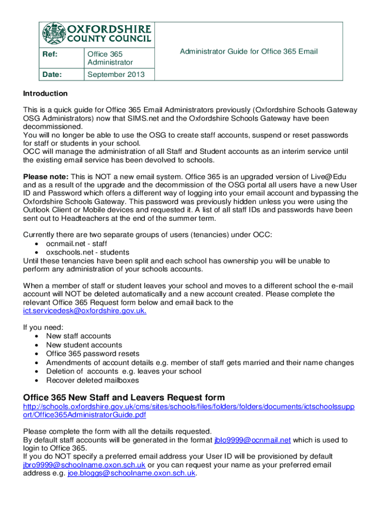 Fillable Online schools oxfordshire gov Office 365 New Staff and ...