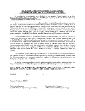 Fillable Online Release of Liability (Hold Harmless Agreement) With ...