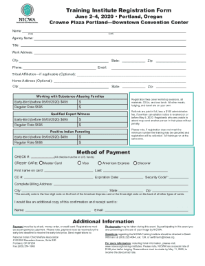 Fillable Online Training Institute Registration Form NICWA Fax Email ...