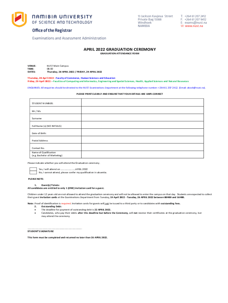Fillable Online GRADUATION ATTENDANCE FORM FOR APRIL 2022 Final.docx ...