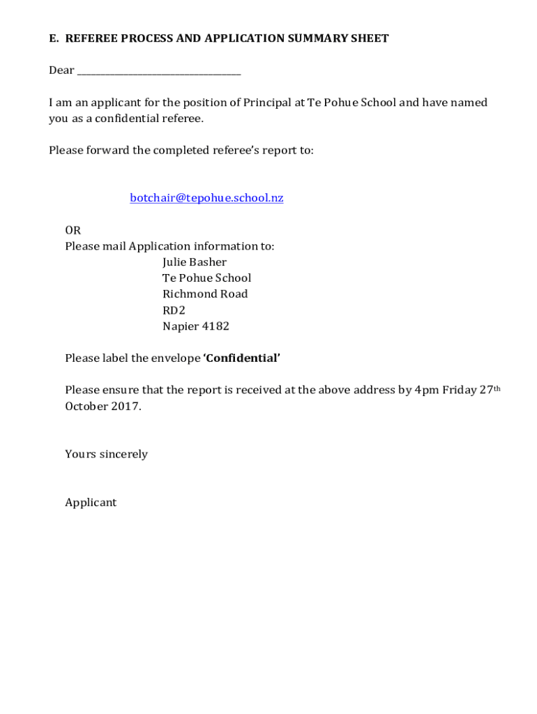 Fillable Online e. referee process and application summary sheet Fax ...