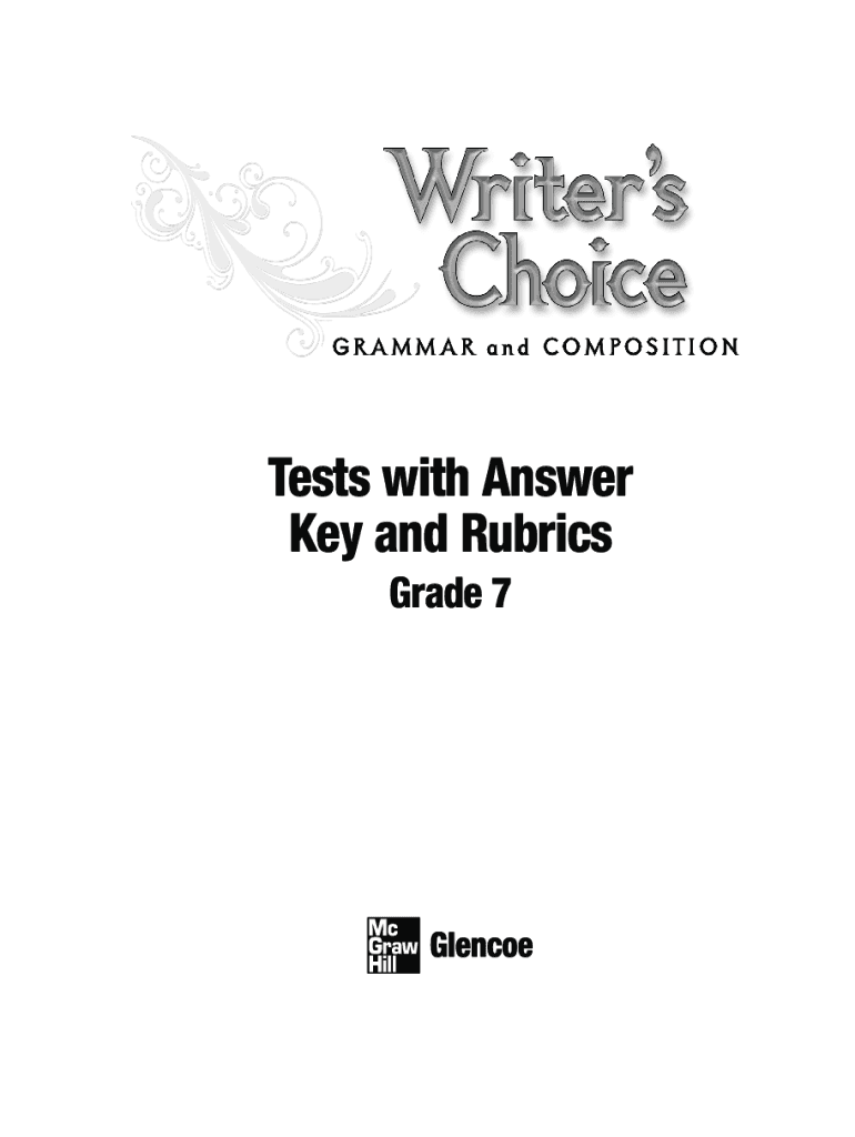 Fillable Online Tests with Answer Key and Rubrics. Writer's Choice ...