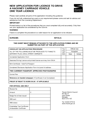 Fillable Online NEW APPLICATION FOR LICENCE TO DRIVE A HACKNEY ... Fax ...