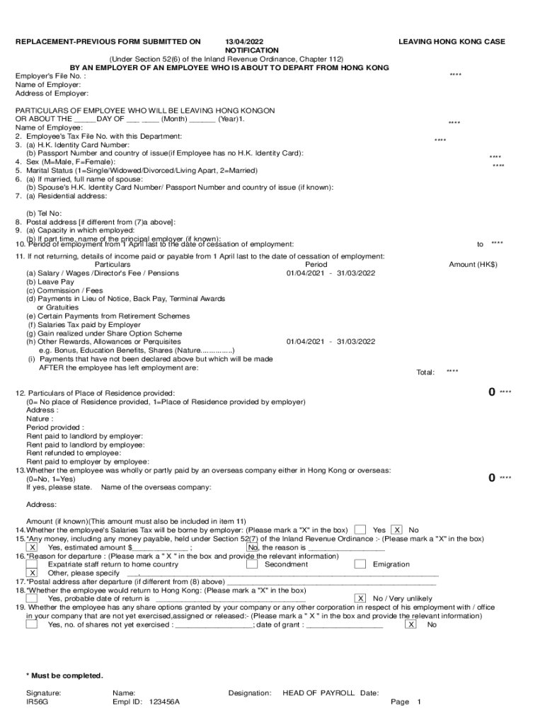 Fillable Online Inland Revenue Department The Government of the Hong ...