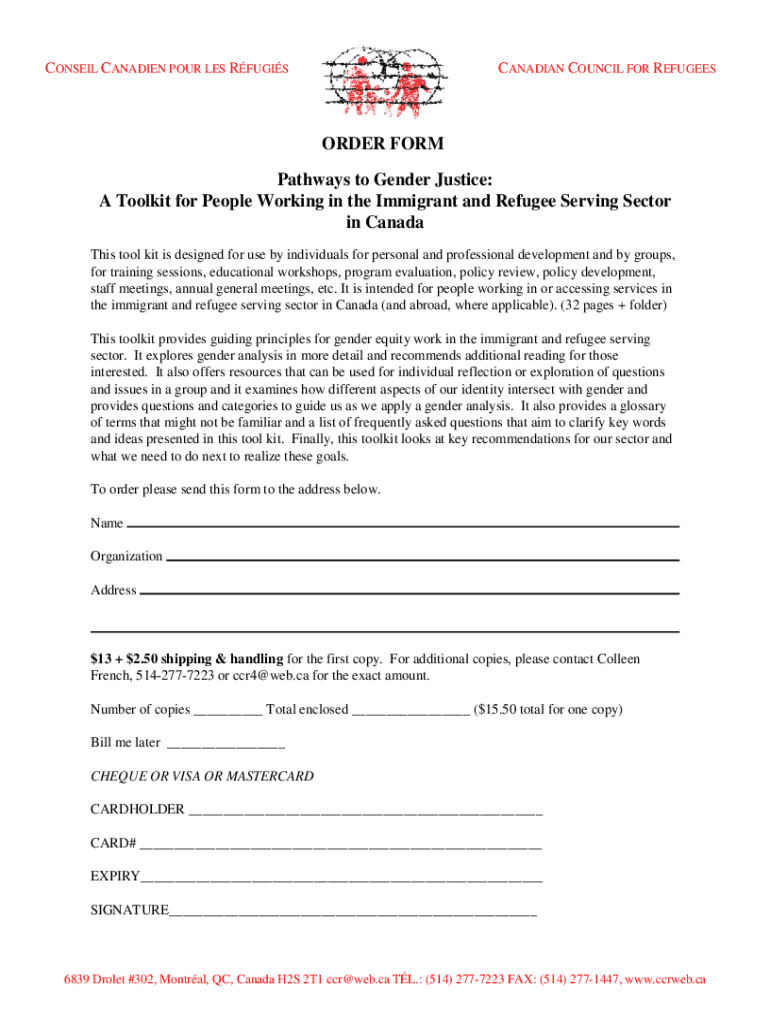 Fillable Online ORDER FORM Pathways to Gender Justice: A Toolkit for ...