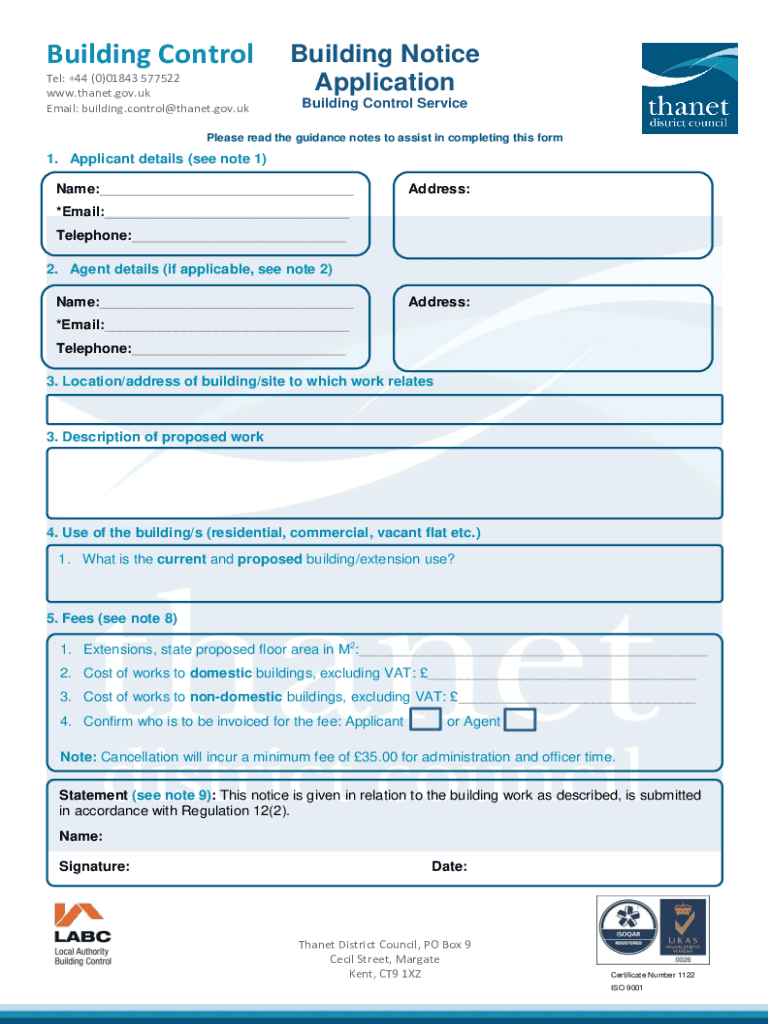 Fillable Online Building Control Window Replacement - Thanet Fax Email ...