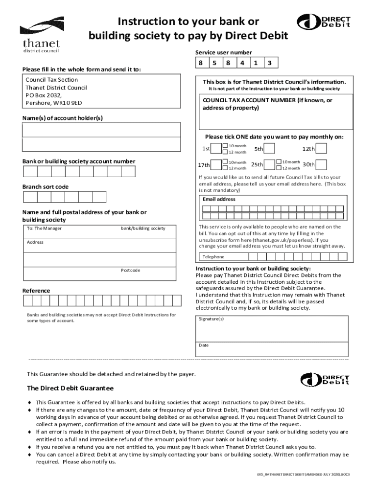 Fillable Online Thanet District Council Council Tax Direct Debit form Fax Email Print - pdfFiller