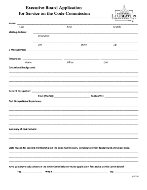 Fillable Online Executive Board Application for Service on the Code ...