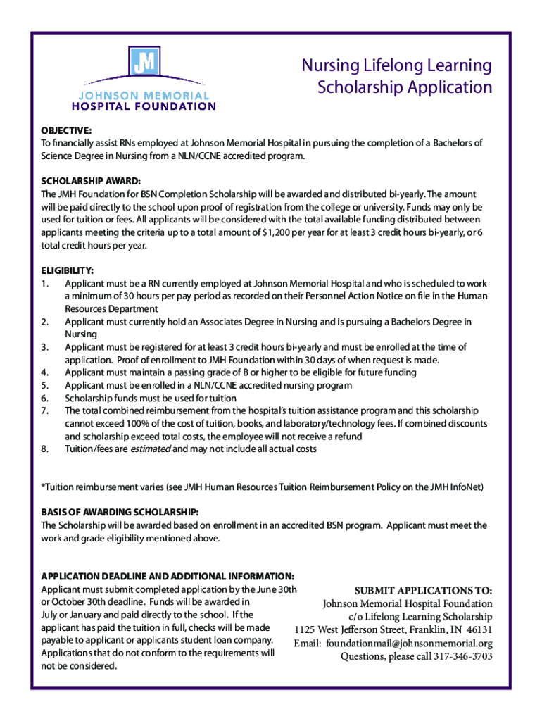 Fillable Online Nursing Lifelong Learning Scholarship Application Fax ...