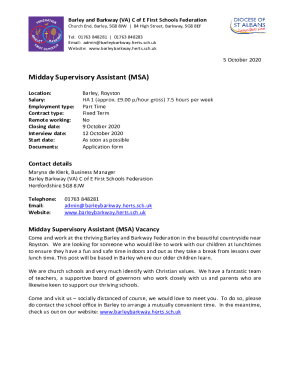 Fillable Online Midday Supervisory Assistant (MSA) - Teach in Herts Fax ...