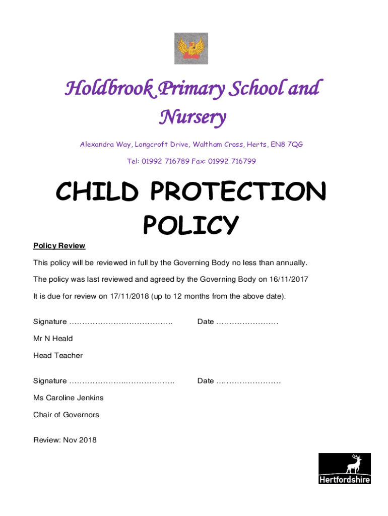 Fillable Online CHILD PROTECTION POLICY - Teach in Herts Fax Email ...