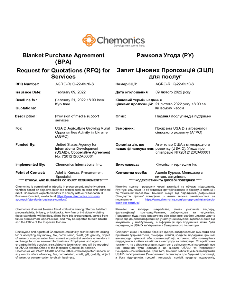 Fillable Online Blanket Purchase Agreement (BPA) Request for Quotations ...